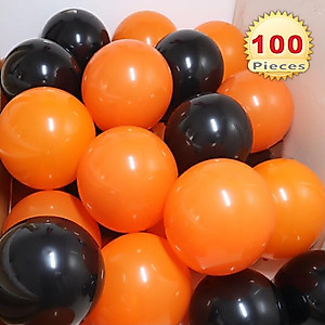 PMLAND 100 Pieces Black Orange Latex Balloons 12 Inches for Halloween Party Supplies, Black Cat Birthday Decoration