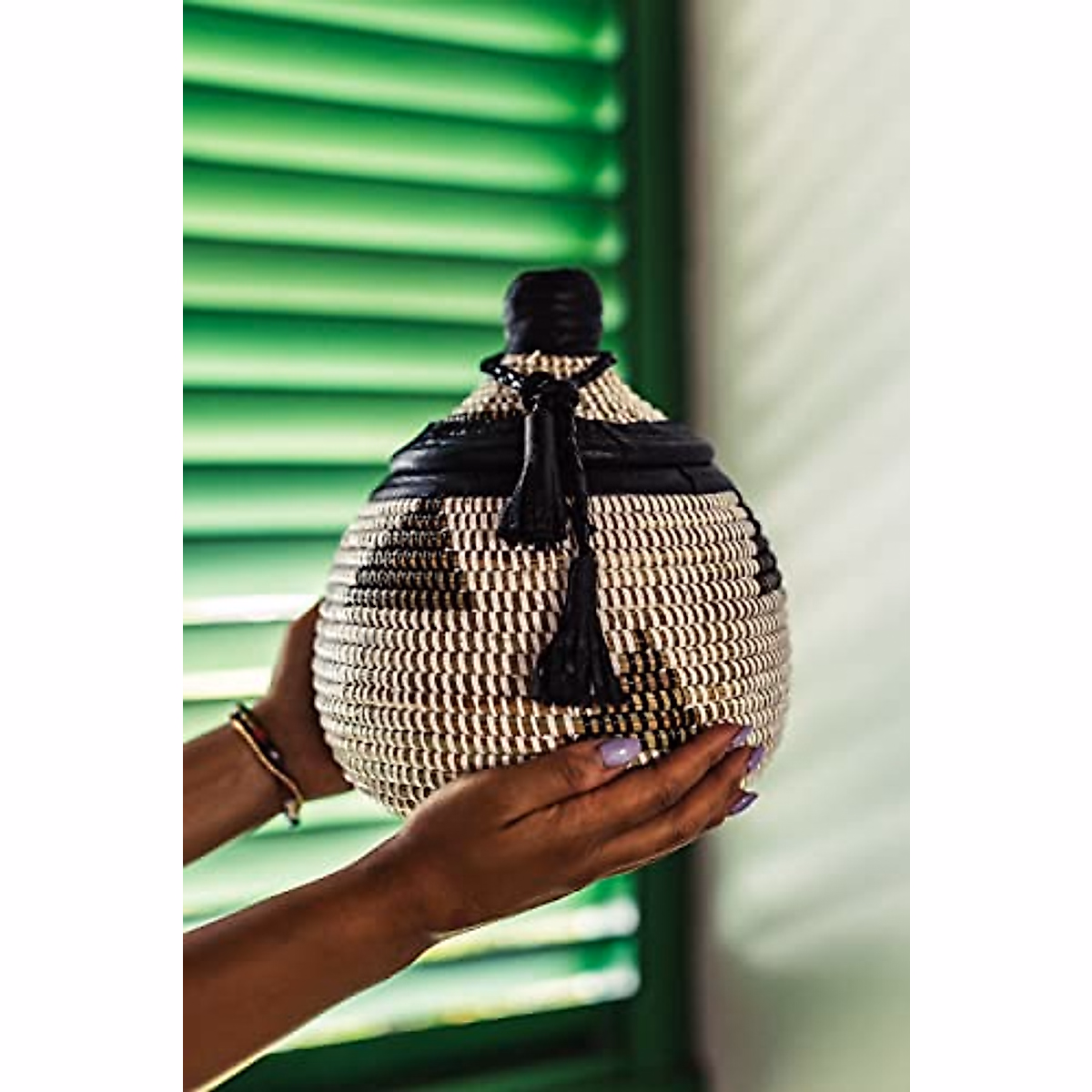 (D) Dakar Decorative Baskets for Home Decor Storage with Lid, Woven Barrel 10x9