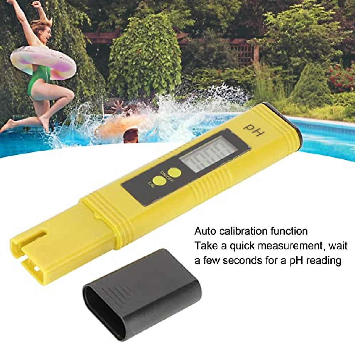 Pen Type PH Meter, Water Quality Tester  Auto Calibration  Rust Proof Small Portable with ATC for  Aquariums    for Spas for Swimming Pools (Yellow Black)