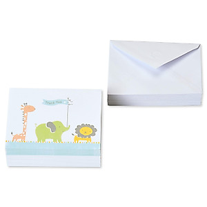 American Greetings Baby Shower Thank You Cards with Envelopes, Giraffe, Elephant and Lion (50-Count)
