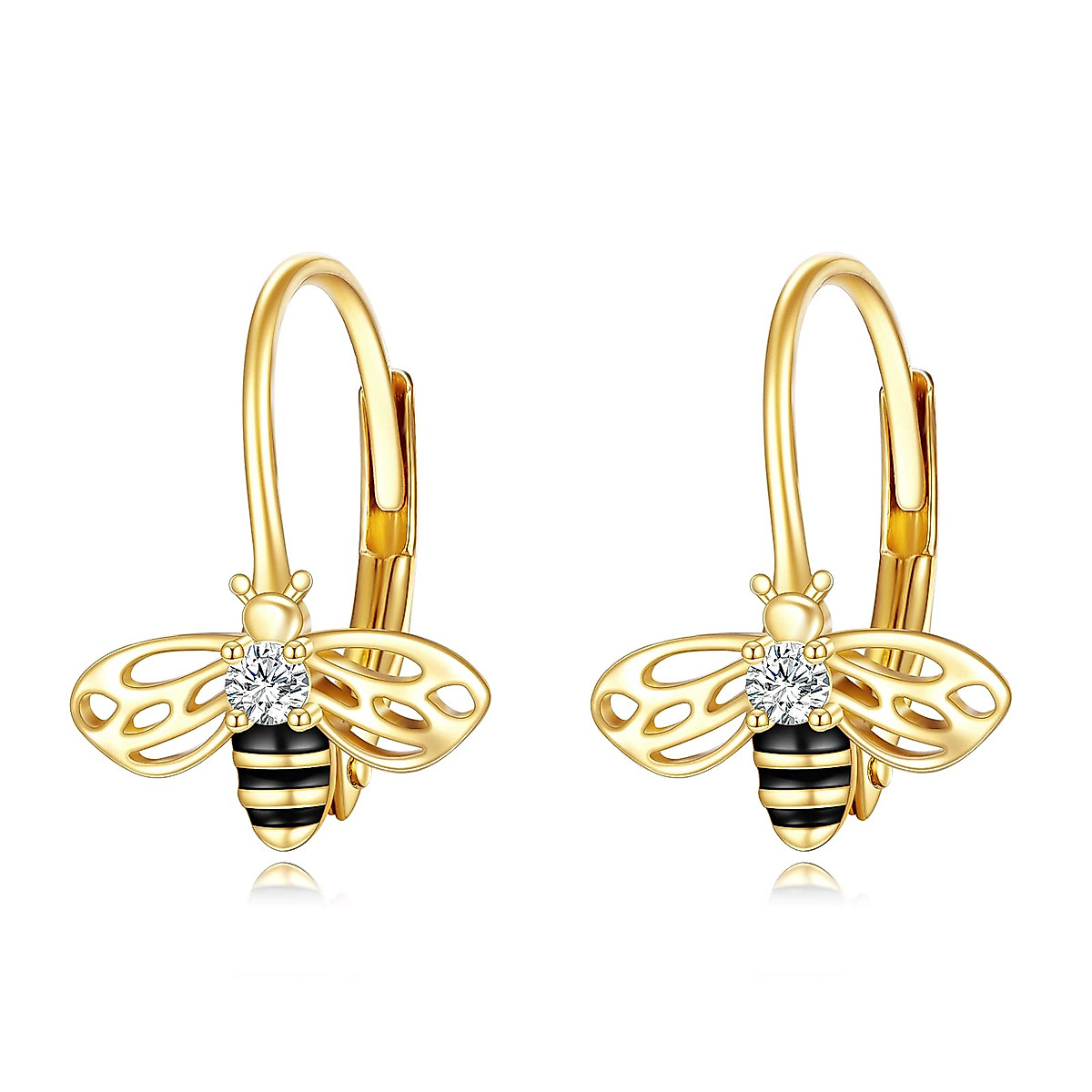 KECHO 14k Yellow Gold Honey Bee Leverback Earrings for Women, Fine Gold Jewelry Gifts for Her (Bee Leverback)
