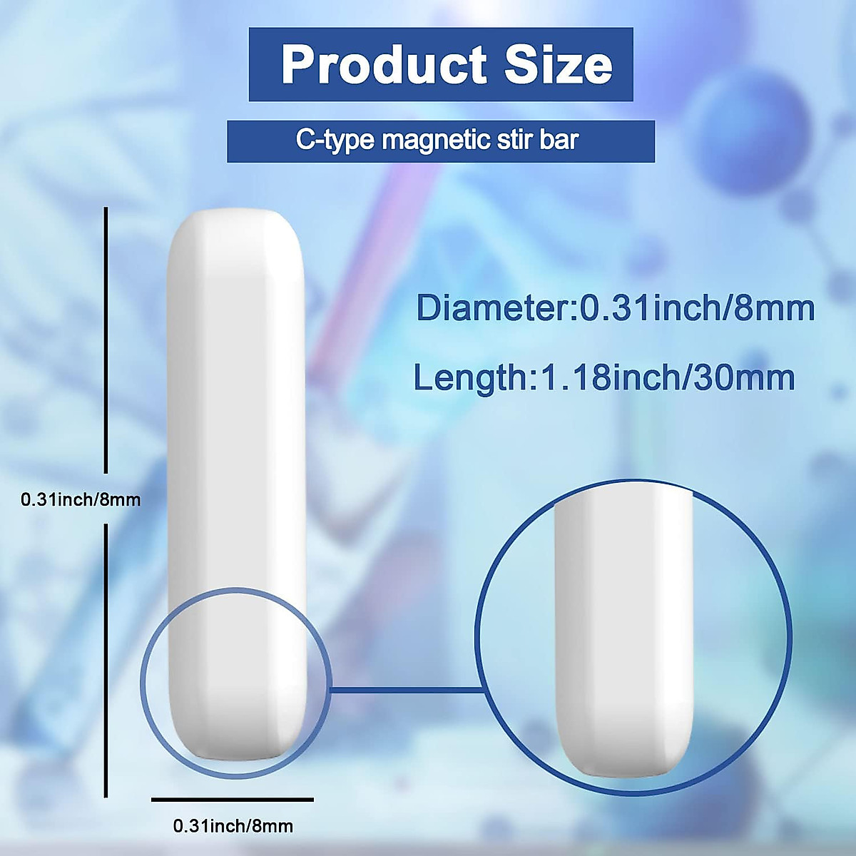 Magnetic Stirrer Mixer Stir Bar，6Pcs 30mm(1.18 inch) PTFE Magnetic Stir Bar,White Color,Laboratory Bar,Stir Plate Bar,Stir Bars…