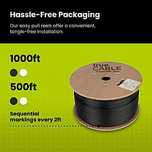 trueCABLE Cat5e Outdoor Shielded (F/UTP), 1000ft, Waterproof Direct Burial Rated CMX, Black 24AWG Solid Bare Copper, 350MHz, PoE++ (4PPoE), ETL Listed, Bulk Ethernet Cable