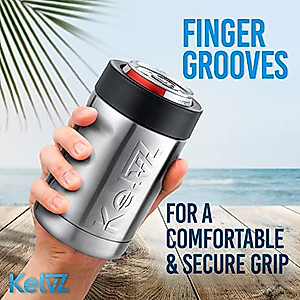 KelvZ Can Cooler Insulated Beer & Soda Can Cooler with 2 Foam Sleeves - Stainless Steel Can Cooler for Cold Drinks, 12 Oz Can Cooler & Beer Can Holder - Fits Standard 12oz Cans & Bottles - Stainless