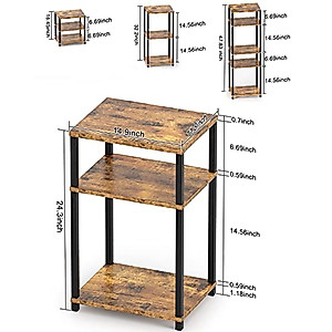 MINOSYS End Table Nightstands Set of 2, 3-Tier Bedside Tables, Nightstand Accent Table for Couch, 5-Tier Shelf Bookcase, Living Room, Bedroom, Rustic Brown and Black, Easy Assembly.
