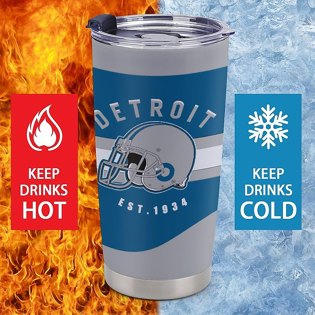 Custom Detroit Tumbler 20oz Stainless Steel with Lid & Straw Personalized Football Fans Gifts for Women Men Coffee Travel Insulated Mug Cup Add Name Number