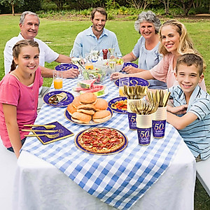 168PCS 50th Birthday Party Supplies Disposable Paper Plates Napkins Cups Knives Spoons Forks for Men women Purple and Gold 50 Birthday Party Decorations Serve 24