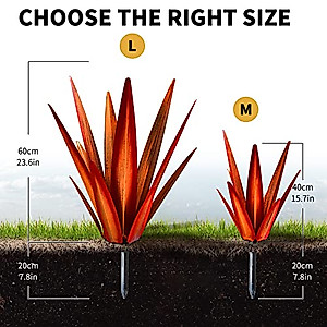 KODIBO Large Tequila Rustic Sculpture, Rustic Metal Agave Plants for Outdoor Patio Yard, Home Decor Hand Painted Metal Agave Garden Yard Statue, Outdoor Lawn Ornaments Yard Stakes (Red - L)