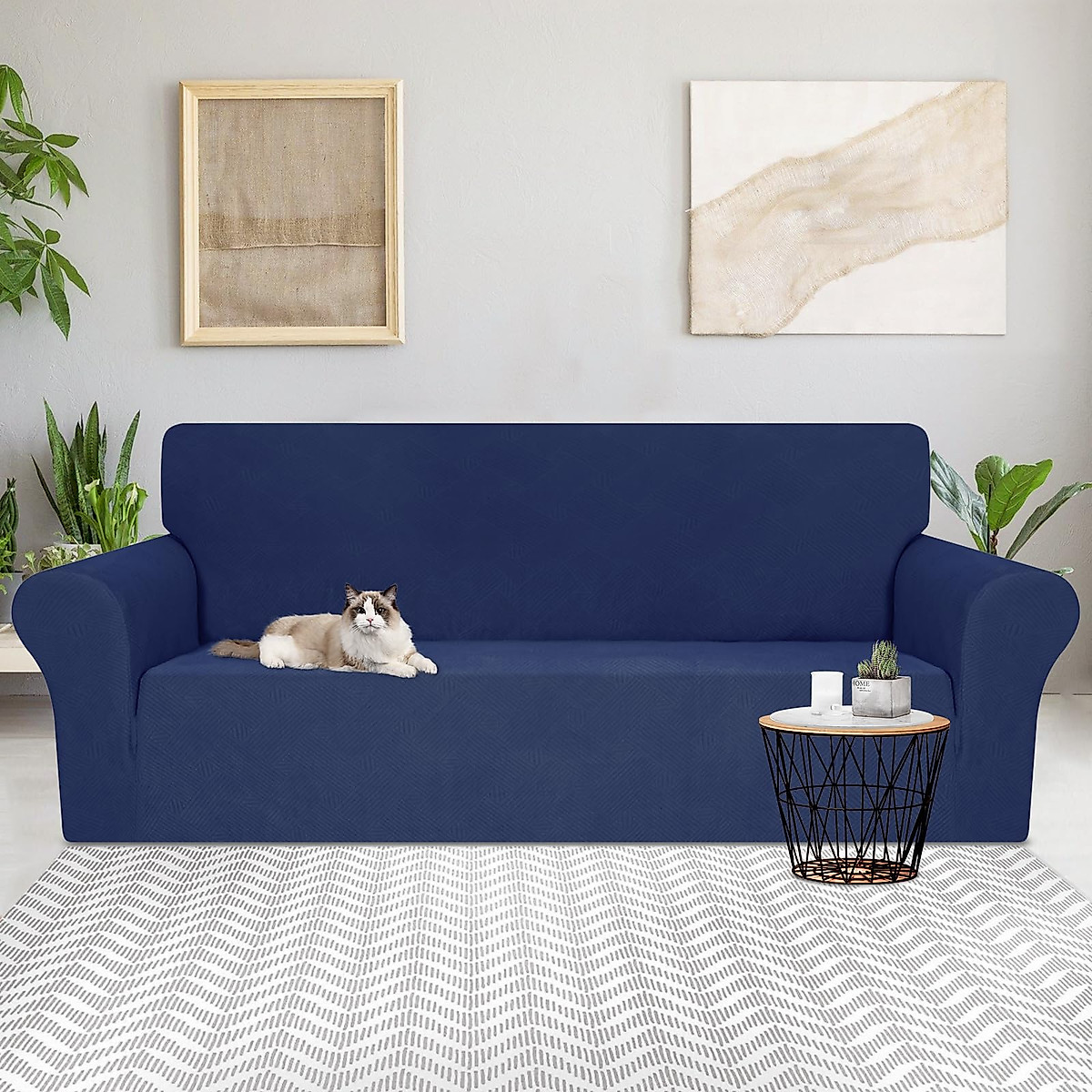 JIVINER Oversized Sofa Slipcover, Stretch 1 Piece Large Couch Covers for 3 Cushion Couch Jacquard Washable Sofa Covers with Elastic Bottom Pet Friendly Slipcovers (XL Sofa, Navy Blue)
