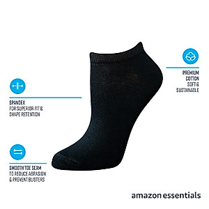 Amazon Essentials Women's Casual Low-Cut Socks, Lightweight, 6 Pairs, Black, 8-12