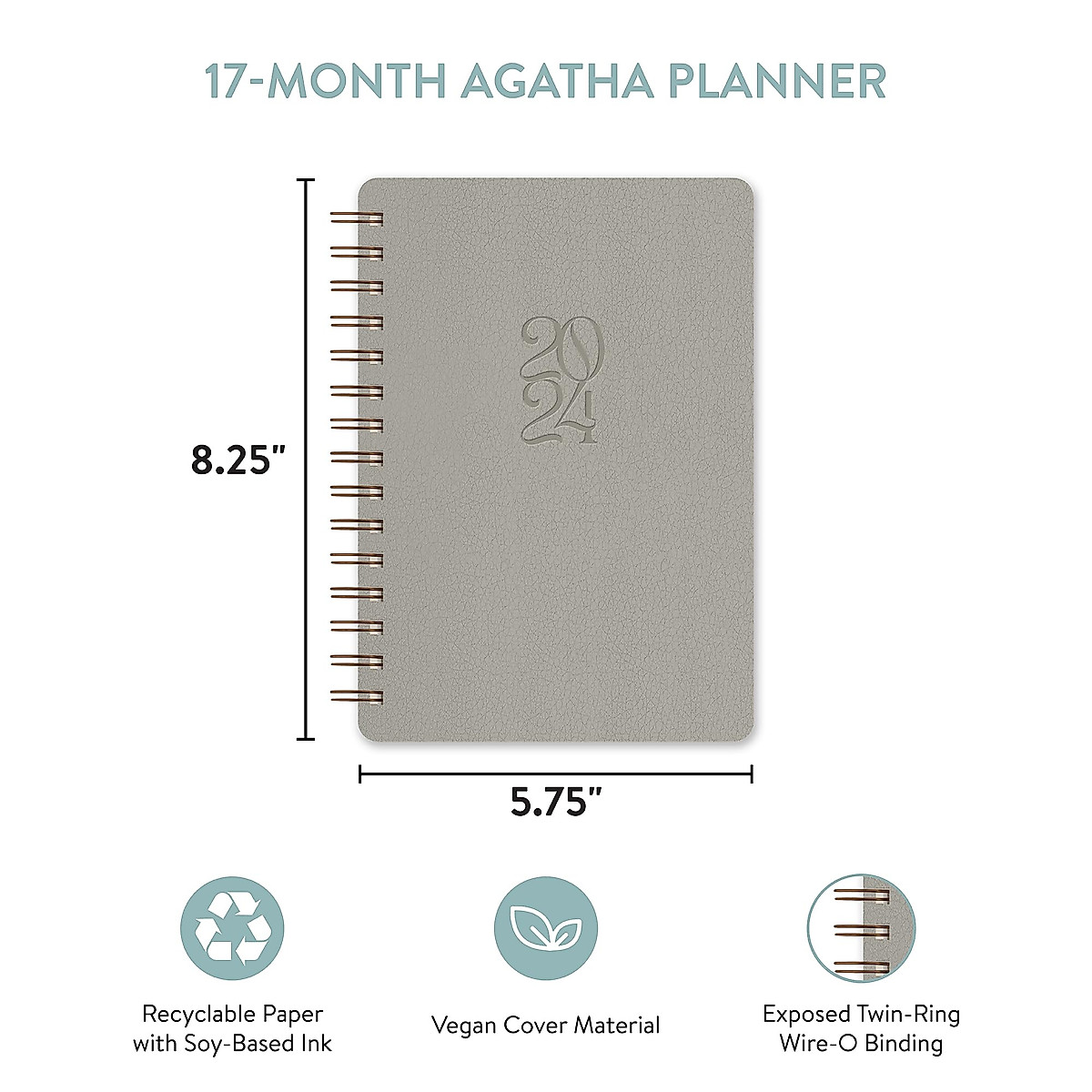 Orange Circle Studio Agatha 2024 Weekly Planner, Spiral Notebook, Weekly & Monthly Calendar Views, To Do List Notepad, Appointment, Budget & Goal Tracker, 17-Month Agenda for School/Work, Greige