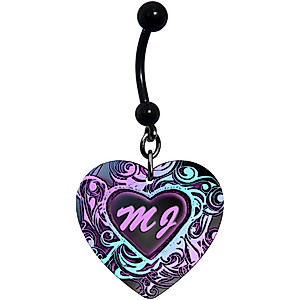 Body Candy Customizable Steel Pink Blue Black Tribal Heart Personalized Initials Dangle Belly Ring