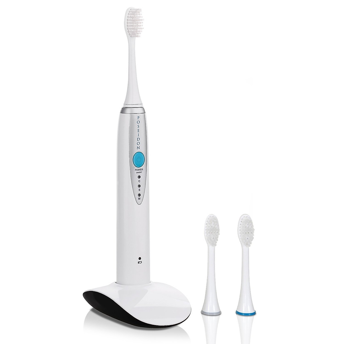ToiletTree Products Poseidon Rechargeable Sonic Toothbrush with Inductive Charger and 3 Replacement Brush Heads for Multiple Users