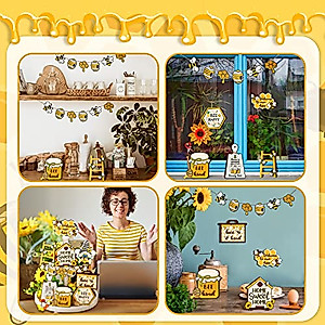 14 Piece Bee Tiered Tray Decor Set Farmhouse Farm Tiered Tray Decor Bee Wood Signs Sunflower Rustic Trays Decor for Summer Home Kitchen Table Decor