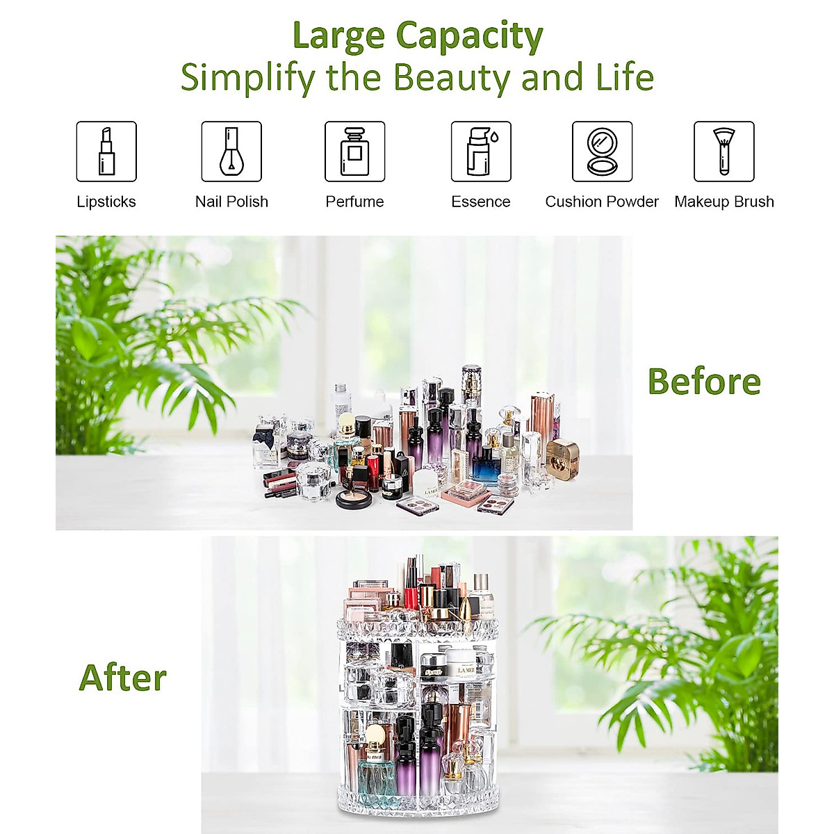 360 Degree Rotating Makeup Organizer, 7 Layers Adjustable Makeup Storage Organizer Box for Lipstick and Brushes, Large Capacity Acrylic Cosmetic Display Cases for Dresser and Bathroom1