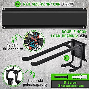 MENGXIANG Ski Wall Rack 6 Pairs of Ski Storage Rack Wall Mount Snowboard Rack for Home and Garage Skiing Storage Mount Holds Up to 300lbs