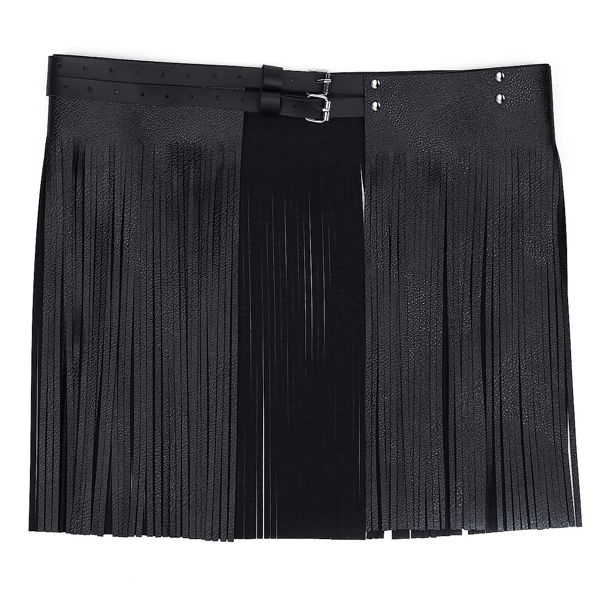 Ayliss Women Punk Waist Belt Tassel Fringe Skirt Belt Vintage PU Leather Waistband Belt Rocker Dance Performance Costume (Black #1)