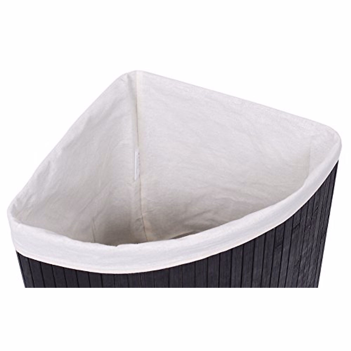 BirdRock Home Corner Laundry Hamper with Lid and Cloth Liner - Bamboo - Black - Easily Transport Laundry Basket - Collapsible Hamper - String Handles