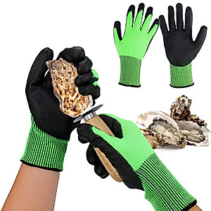Palksky Oyster Shucking Gloves, Oyster Shucker Tool Protectors Handguard, Oyster Opener Machine Kit, Easy to Use Oyster Holders Seafood Tool (Green-Black