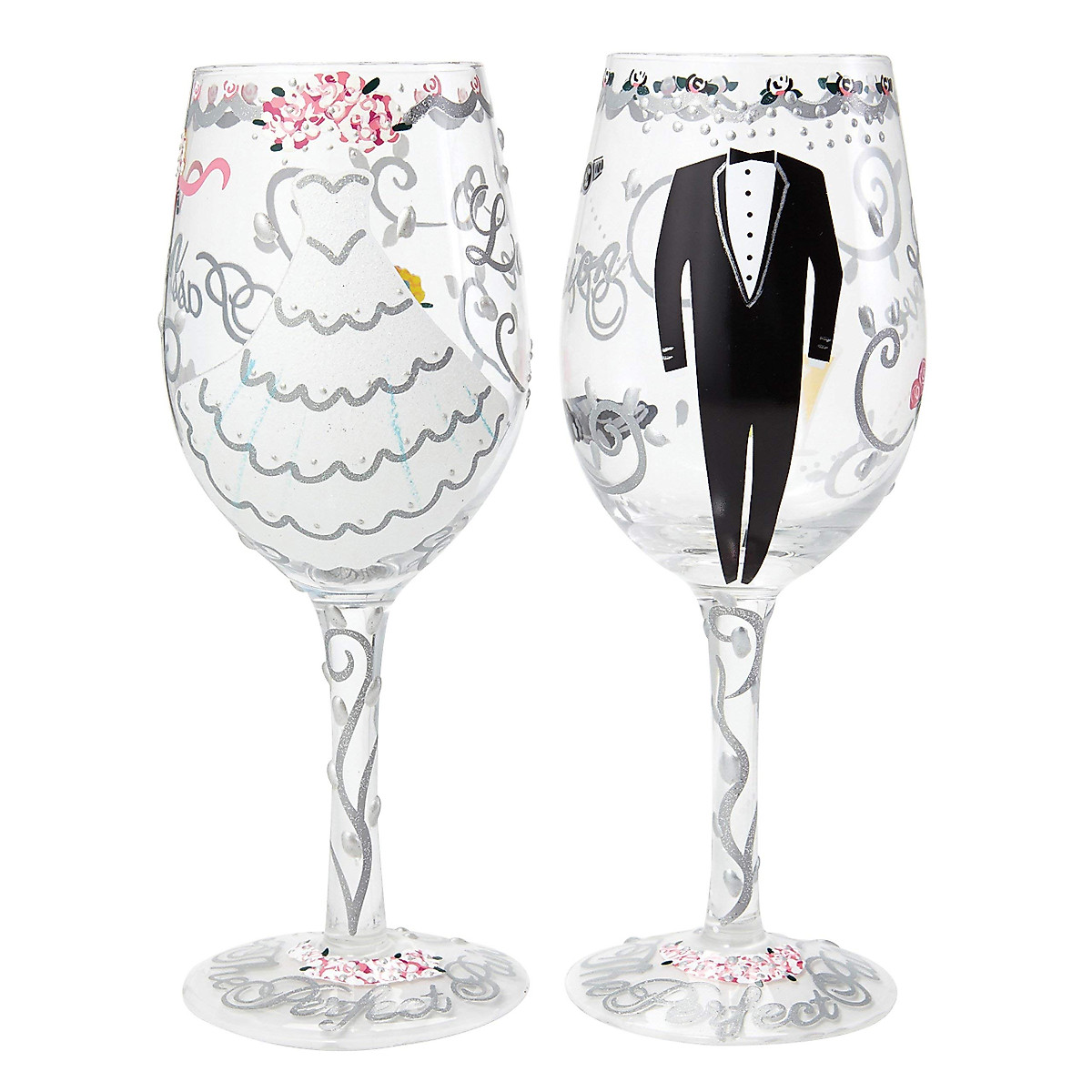 Enesco Designs by Lolita Wine Glass, Bride & Groom Set os 2, 15 oz
