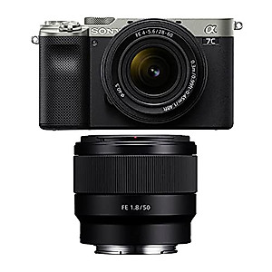 Sony Alpha a7C Full-Frame Compact Mirrorless Camera (Silver) Bundle with FE 28-60mm f/4-5.6 and 50mm f/1.8 Lens (6 Items)