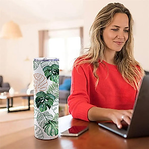 TUMBTU Monstera Leaf Tropical Leaves Birthday Tumbler Gifts 20oz Tumbler With Lid Vacuum Stainless Steel Coffee Mug Stemless for Home Office (Pack of 1)