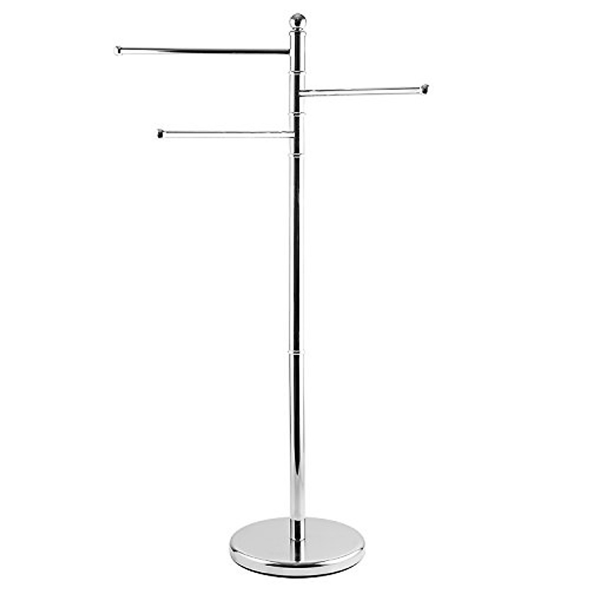 MyGift 40-Inch Silver Metal Freestanding Towel Rack for Bathroom with 3 Swivel Arms