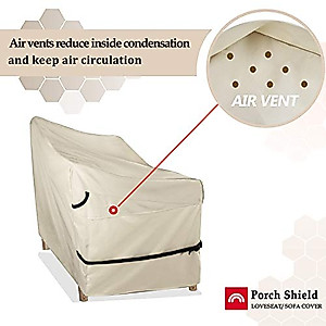 Porch Shield 600D Waterproof Outdoor Deep Seat Sofa Cover –Patio Furniture Couch Cover 92W x 40D x 35H inch, Beige