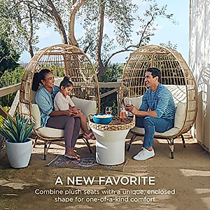 Best Choice Products Wicker Egg Chair, Oversized Indoor Outdoor Lounger for Patio, Backyard, Living Room w/ 4 Cushions, Steel Frame, 440lb Capacity - Ivory