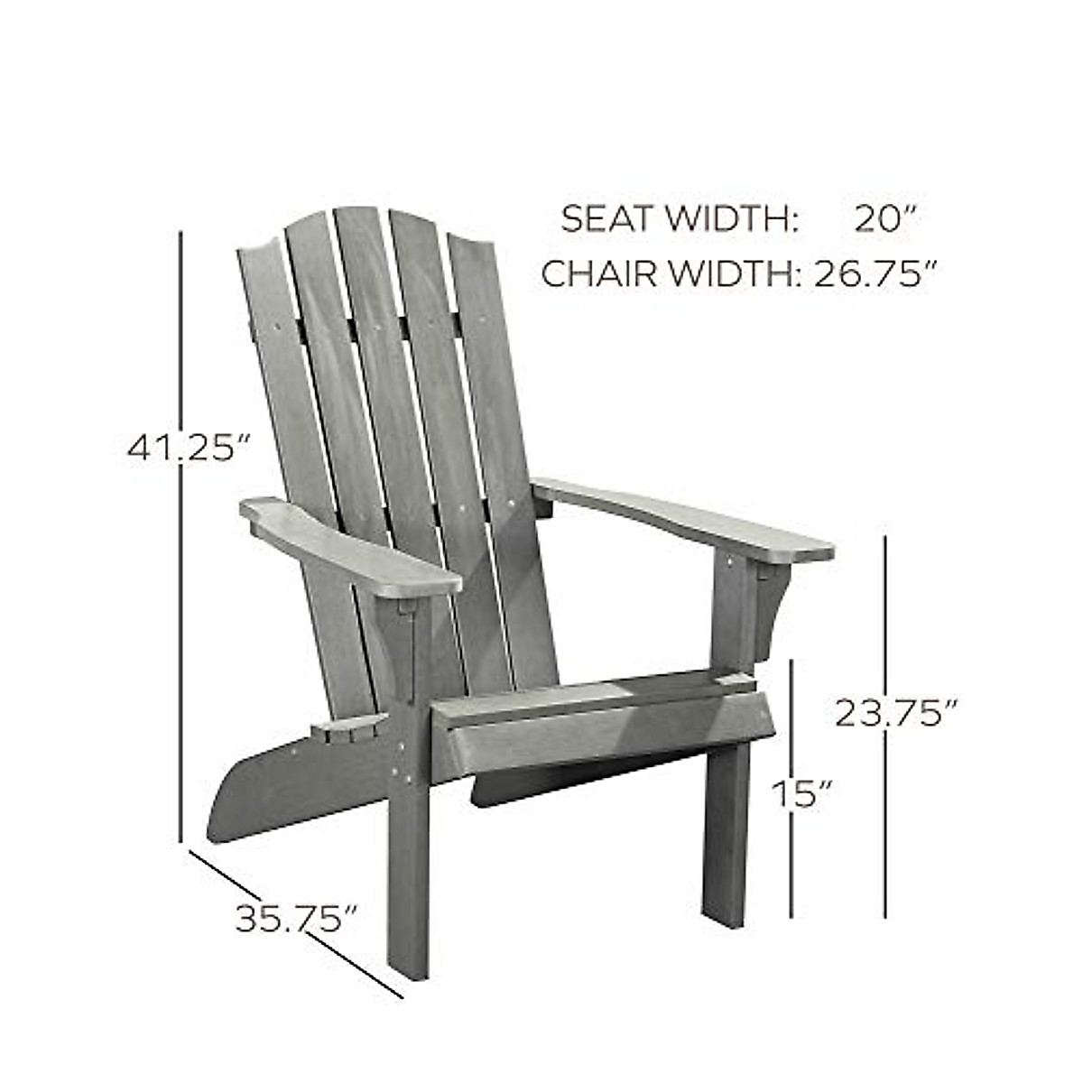 PolyTEAK Adirondack Chair, All Weather Outdoor Patio Furniture for Porches, Decks, and Pool Side, Element Collection, Grey