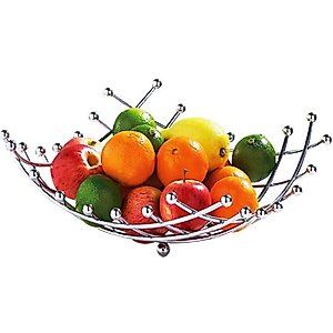 iPstyle Fruit Basket Countertop Fruit Bowl Holder & Decorative Bowl Stand with Free Screws, Perfect for Fruit, Vegetables, Snacks, Household Items, and Much More (Silver)