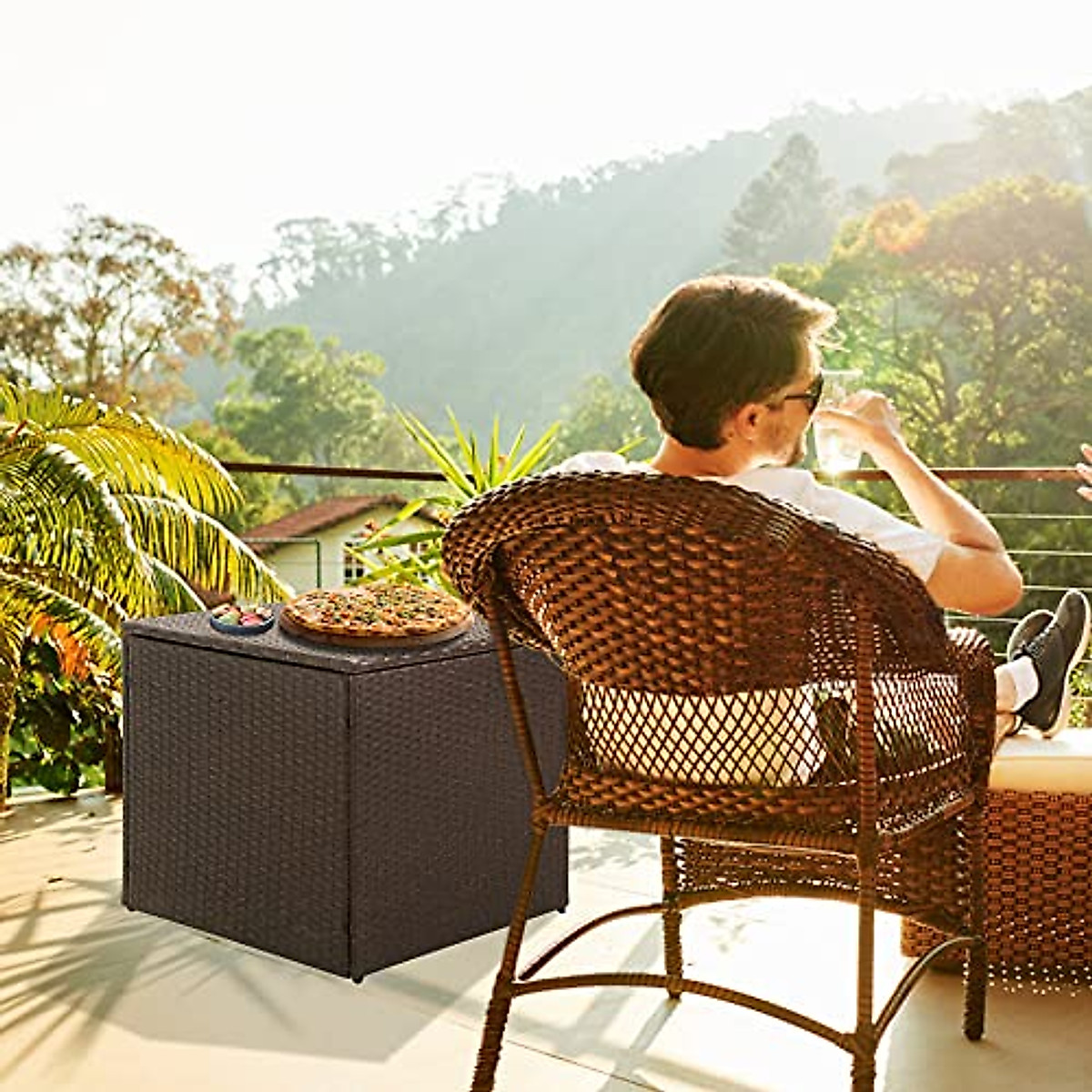 MIRAFIT Aluminum Frame Deck Box, 73 Gallon Rattan Wicker Outdoor Patio Storage Box Waterproof, Outside Storage Bin for Patio Furniture Covers, Cushion Pillows, Towels, Garden Tools, Toys, Brown