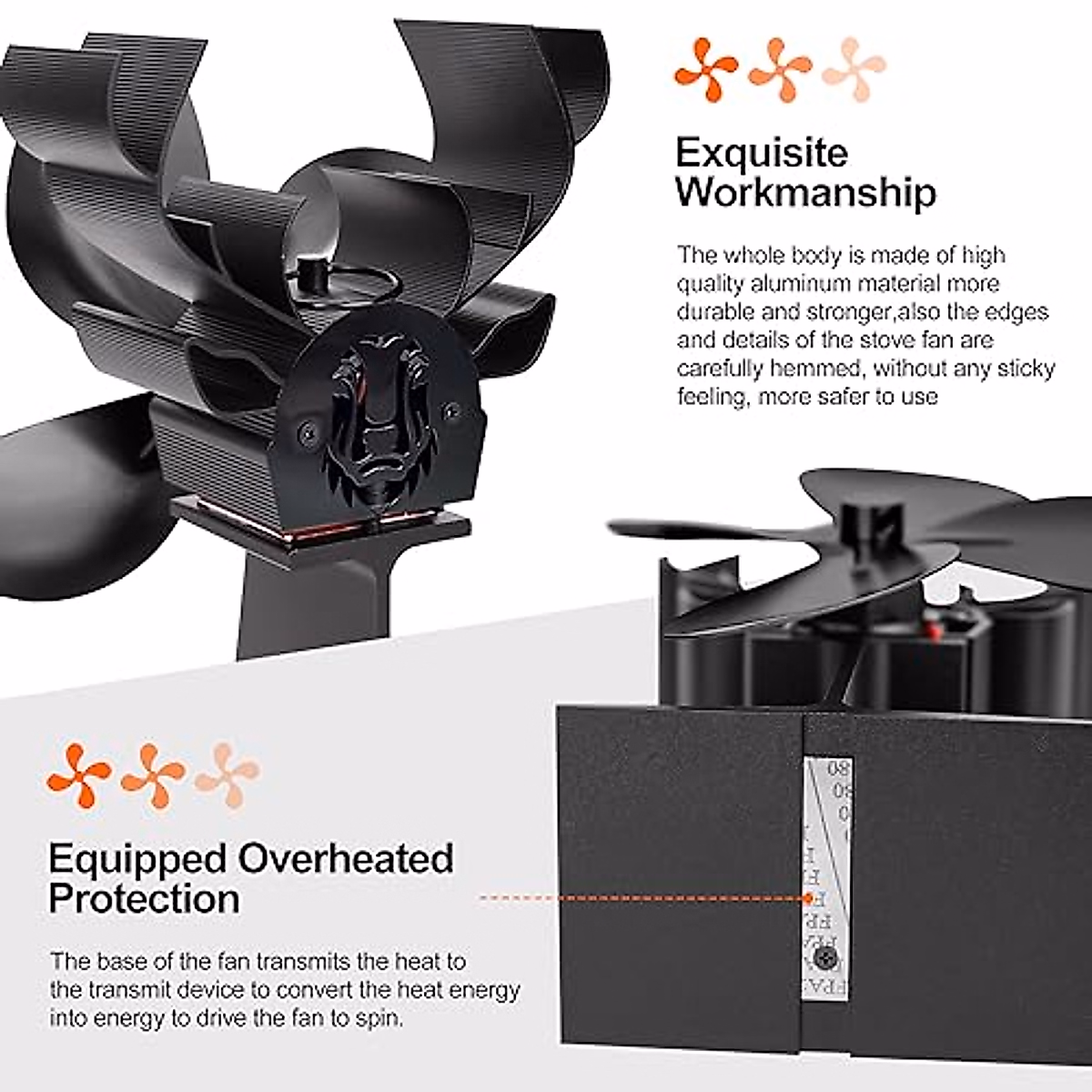CONBOLA Wood Stove Fan Heat Powered, Winter Limited Edition Silent Operated Fireplace Fan for Wood/Log Burner,Made of Aluminum Material Increases 80% Heat Distribution.（Elk,Black）