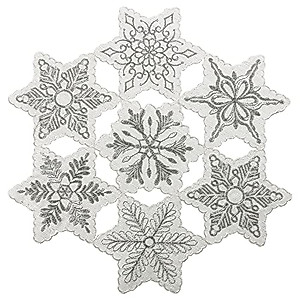 OWENIE Christmas Placemats Set of 4, Metallic Embroidered Cutwork Silver Snowflakes Round Placemats for Dinging Table, Luxury Holiday Tabletop Collections, Winter Table Mats (4pcs, 15 inches Round)