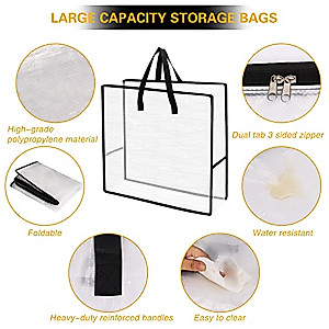 Fixwal 6 Pack Extra-Large Clear Storage Bags for Christmas Decoration, Moving Supplies, Wreath Storage Container, Clothes Storage Bags with Backpack Straps Strong Handles and Zippers