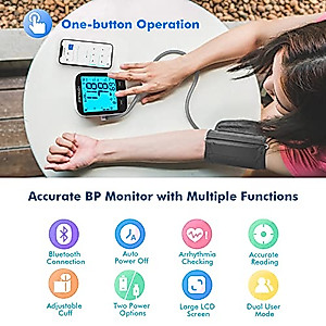 ZOETOUCH Bluetooth Blood Pressure Monitors for Home Use High Blood Pressure Machine, Smart Automatic Upper Arm BP Monitor Large Cuff, 500 Set Memory, Battery Included,LCD Backlit,Offline Storage
