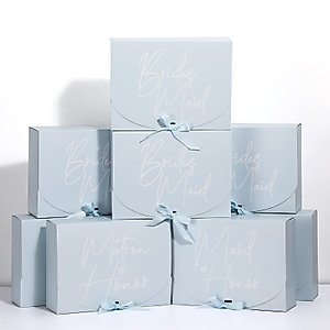 Marspark 8 Pack Bridesmaid Proposal Gifts Boxes Set, Maid of Honor Proposal Box, Matron of Honor Bridesmaid Gift Boxes with Ribbon for Bridal Party Proposal Gifts(Blue Series Style)