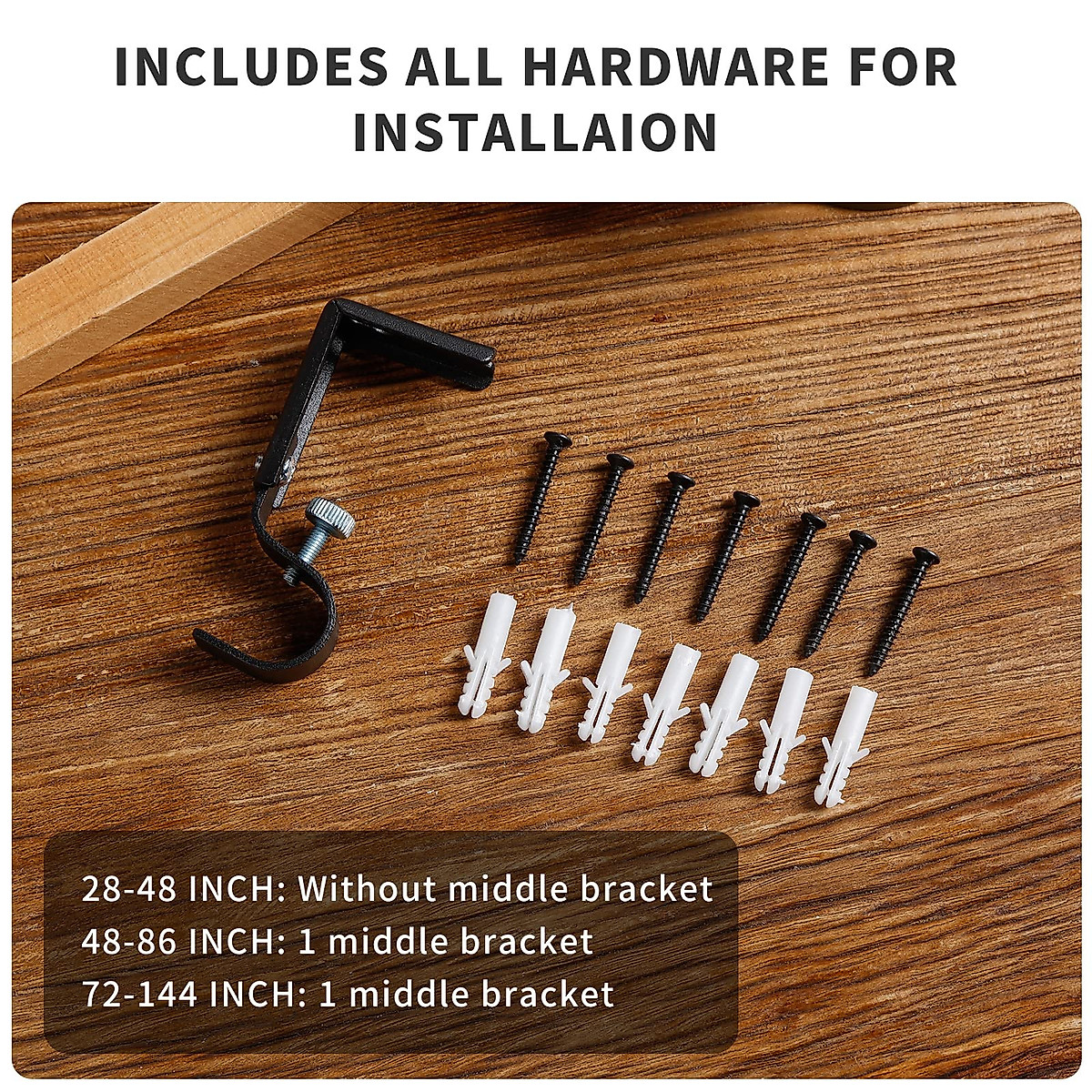 Rustic Curtain Rod, Industrial Curtain Rods for Windows 48 to 84 Inches, Blackout Wrap Around Curtain Rod, for Indoor and Outdoor, Simple Modern Design, 48 to 86 Inches, Black