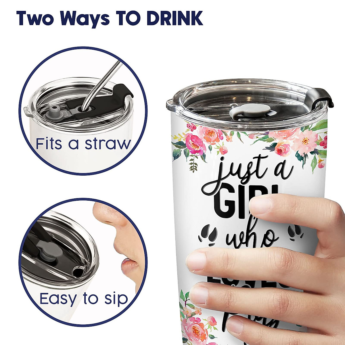 34HD Just A Girl Who Loves Pigs Tumbler with Lid, 20oz Stainless Steel Vacuum Insulated Animal Cup, Farm Animal Gifts for Women Girls Sister Daughter, Pig Birthday Gifts