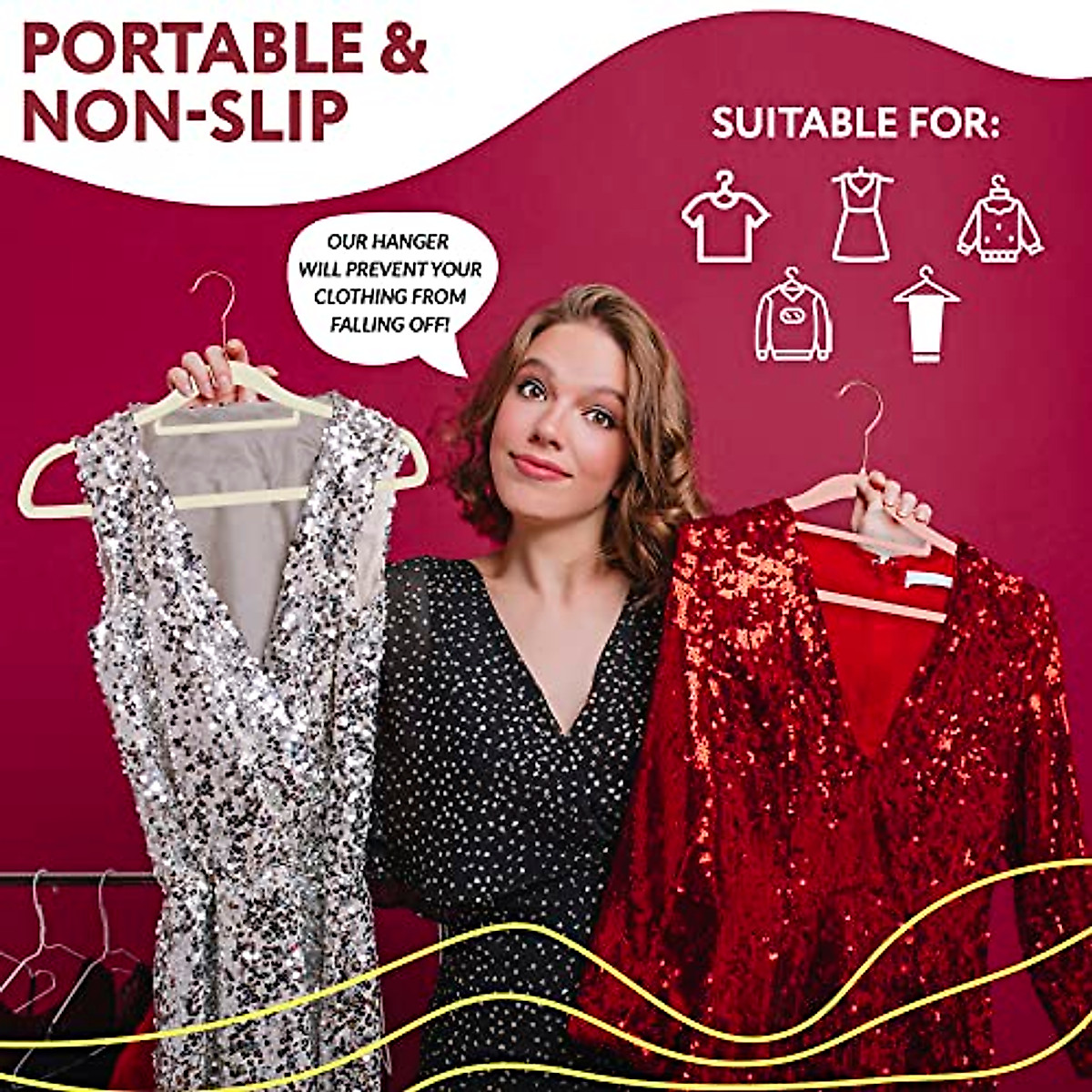 Amiff Beige Velvet Hangers 17.5". Pack of 10 Thin Hangers Non Slip Velvet for Any Clothing Style. Sturdy & Heavy-Duty Velvet Hanger 17.5 Inch Size. Portable Adult Velvet Clothes Hangers