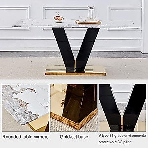 gopop Dining Table Set for 8,Modern Marble Dining Table Set,71'' Rectangular Glass Dinner Table and 8 Light Grey PU Chairs, Marble Texture Kitchen & Dining Room Sets,Ideal for Living Room