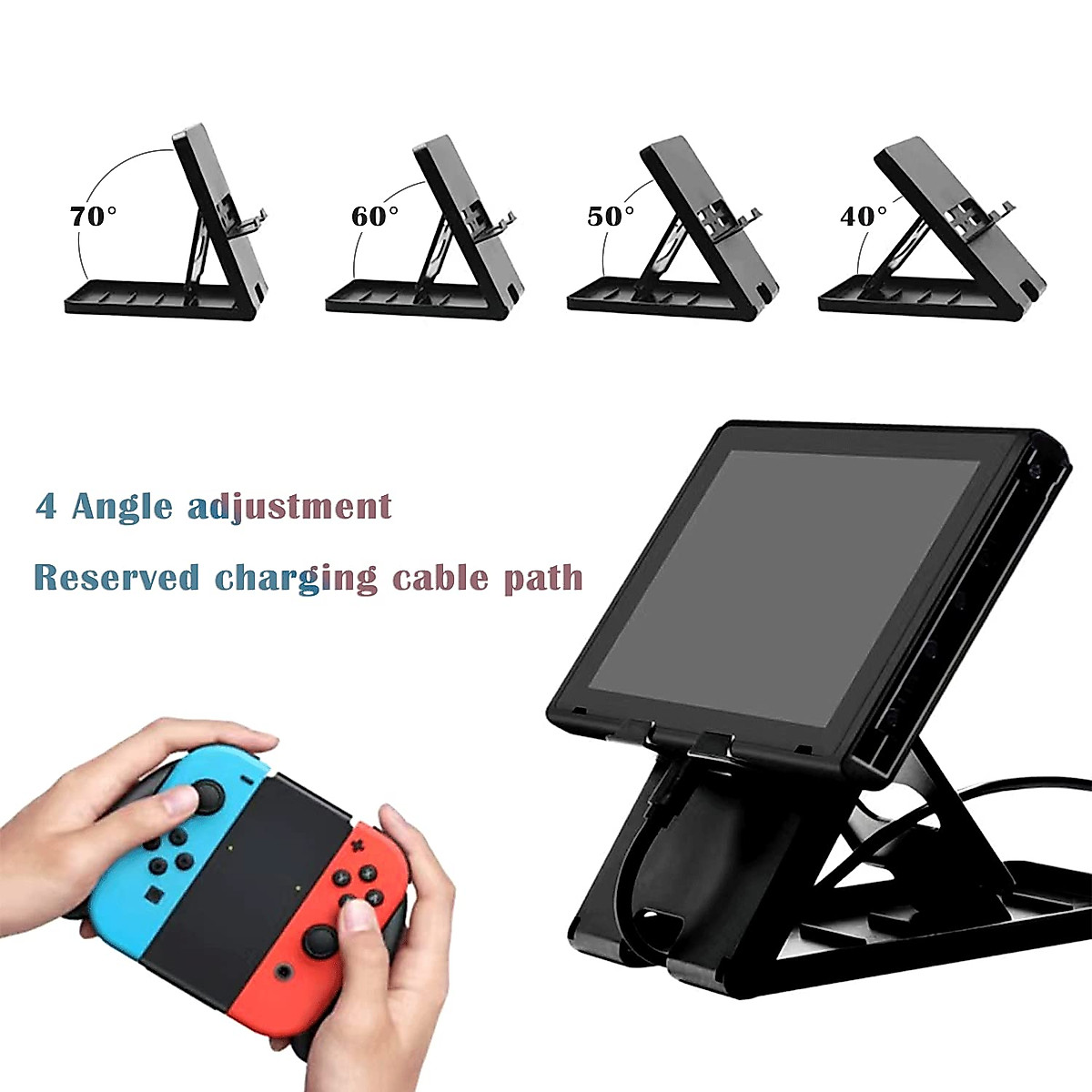 UDEE Bracket for Nintendo Switch, Steam Deck,Phone,iPad, Portable Folding Non-Slip Stand,4 Levels Angle Adjustment-Black