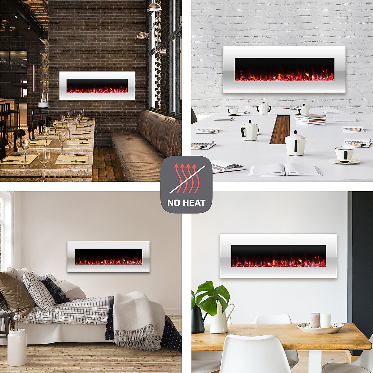 Electric Fireplace - 50 Inch Wall Mounted Fireplace with 10-Color LED Flames, 3 Backgrounds, Adjustable Brightness, and Remote by Northwest (White)