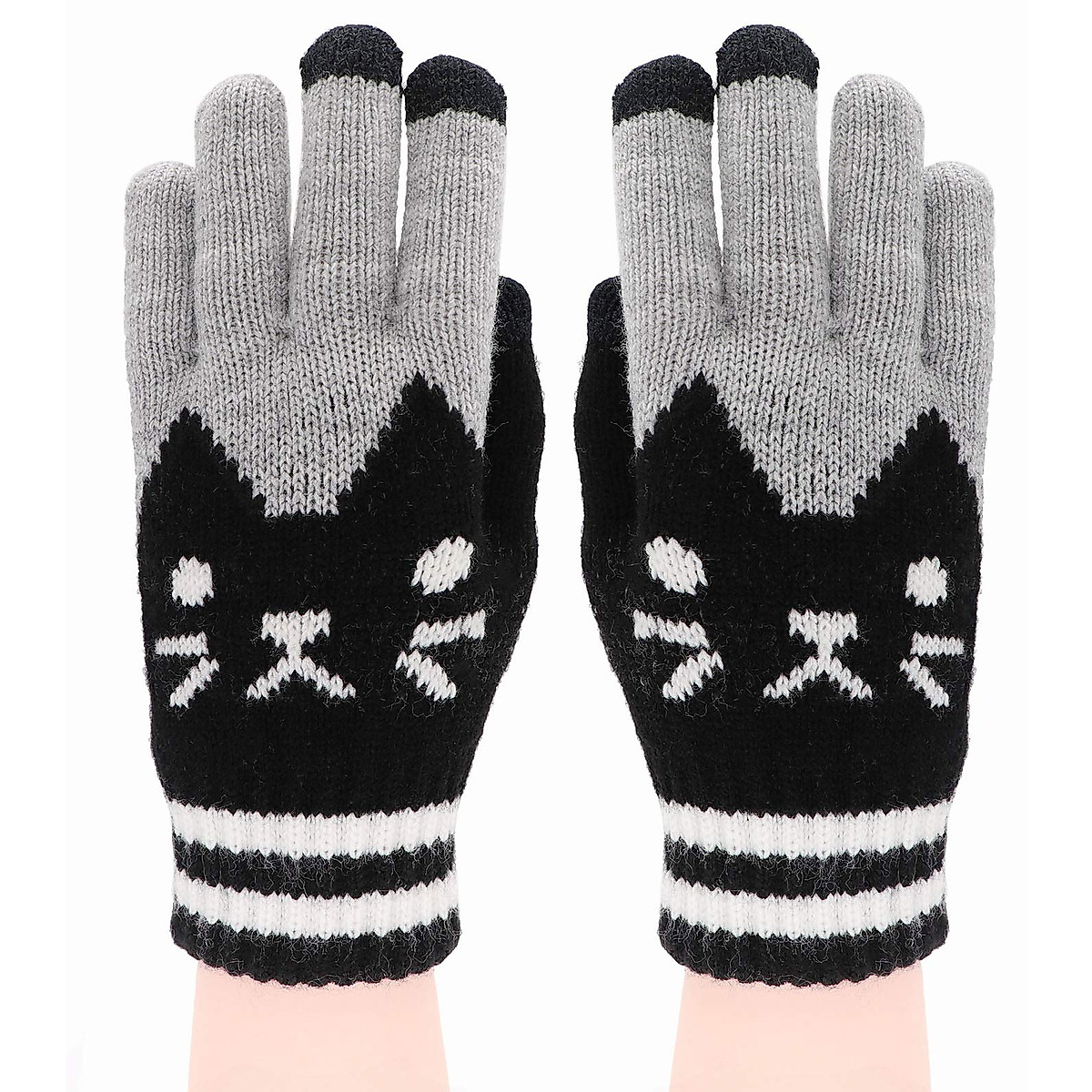Newfancy Women Men Winter Knit Gloves Touchscreen Warm Soft Cat Kitten Texting Fashion Mittens for Smartphone Iphone Ipad, Black, One Size