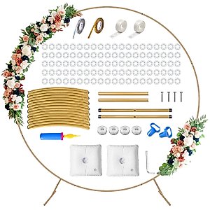 Fikowo Round Arch Backdrop Stand Kit - 7.2ft Large Golden Metal Circle Balloon Arch Frame with Base for Wedding Baby Shower Birthday Party Decoration