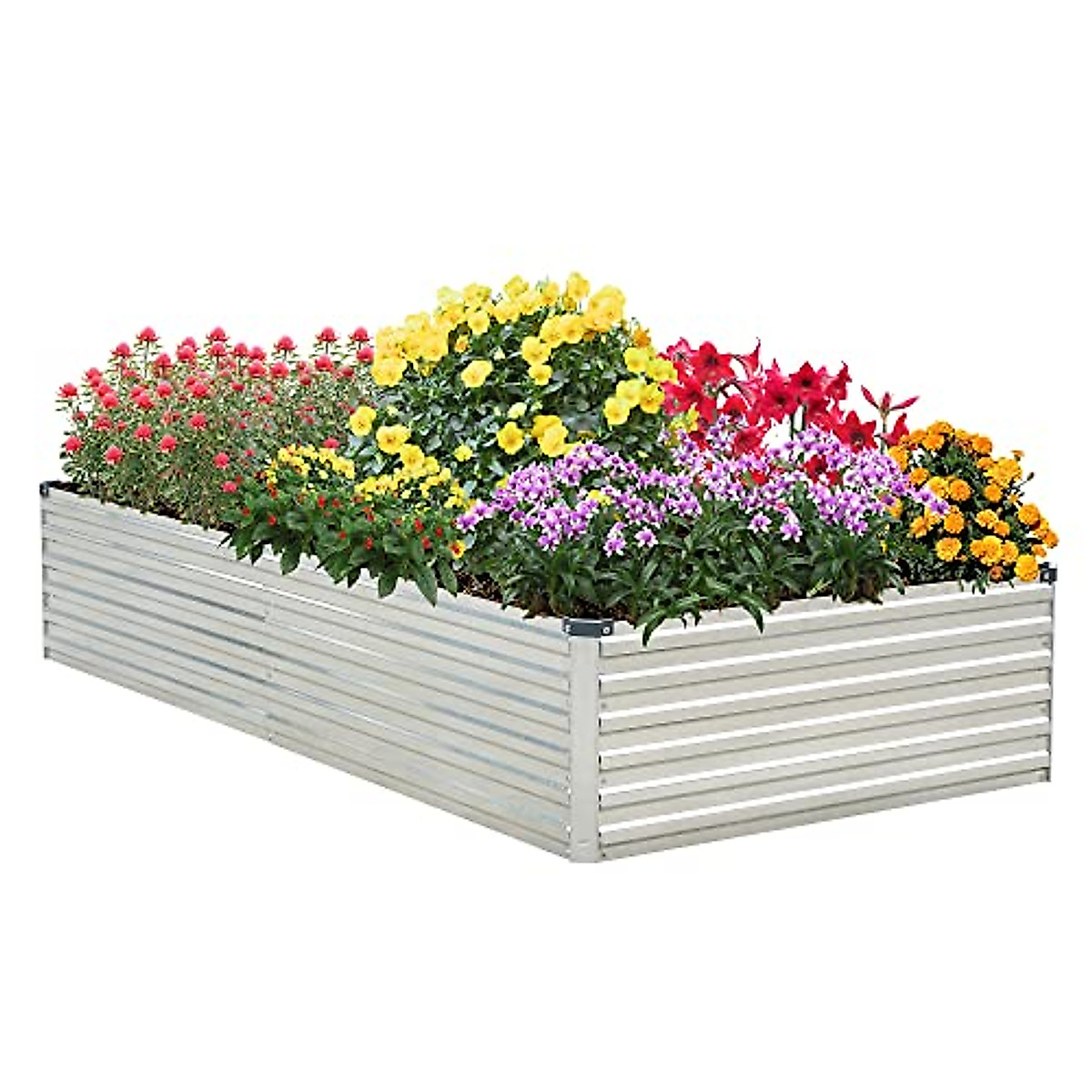Raised Garden Bed 8x4x1.5ft Galvanized Raised Garden Beds Outdoor for Vegetables Gardening Flowers 18inch Tall Deep Root Raised Bed Planter Box - Metal Raised Garden Bed Kit with Gloves - Galvanized