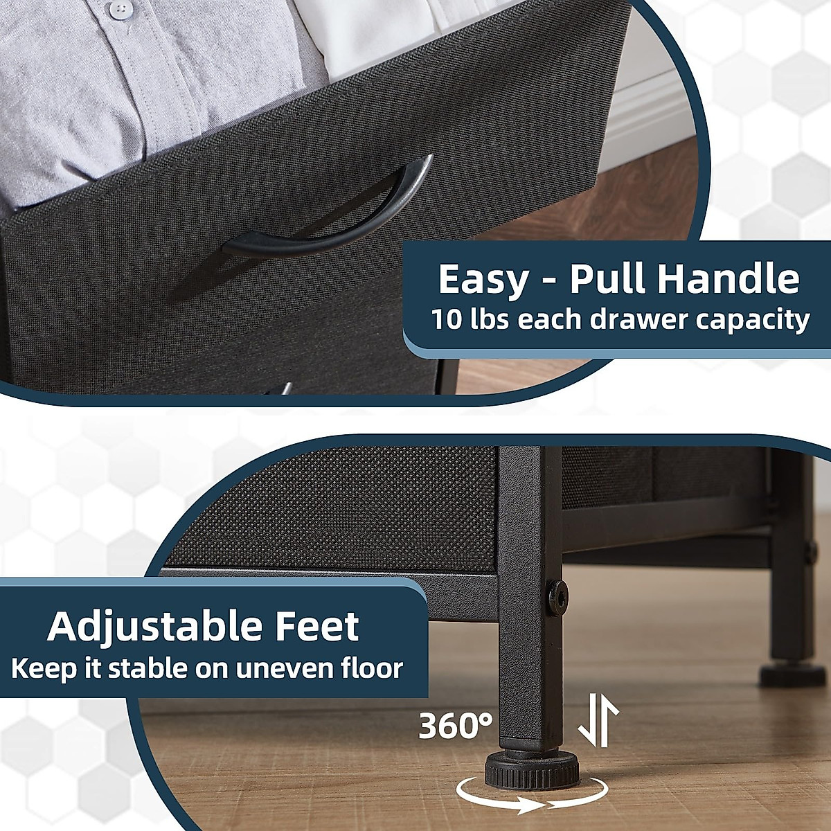 Somdot Black Nightstand with Charging Station and LED Light for Bedroom, Tall 5 Drawers Dresser with Fabric Bins for Bedside Laundry Closet Entryway Hallway, Black Rustic Brown