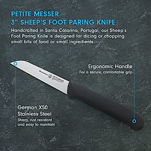 Messermeister Petite Messer 3” Sheep’s Foot Parer with Matching Sheath, Black - German 1.4116 Stainless Steel & Ergonomic Handle - Lightweight, Rust Resistant & Easy to Maintain