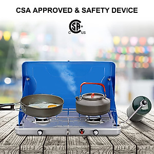 Camplux Propane Camping Stove 20,000 BTU, Camping Stoves 2 Burners with CSA Certification