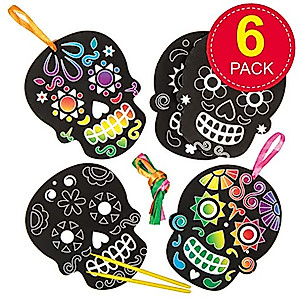 Baker Ross AG995 Day of The Dead Scratch Art Ornaments - Pack of 6, Perfect for Children to Design and Decorate, Ideal for Home Activities, Craft Group Tasks and School Work